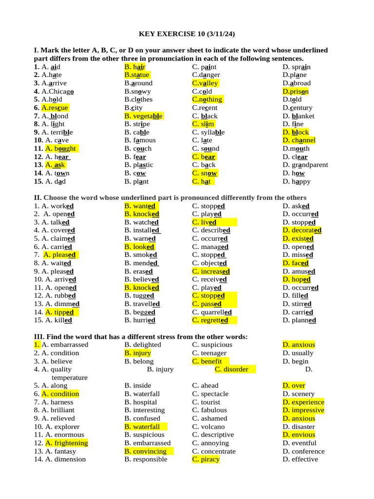 KEY EXERCISE 10 | PDF | Linguistics