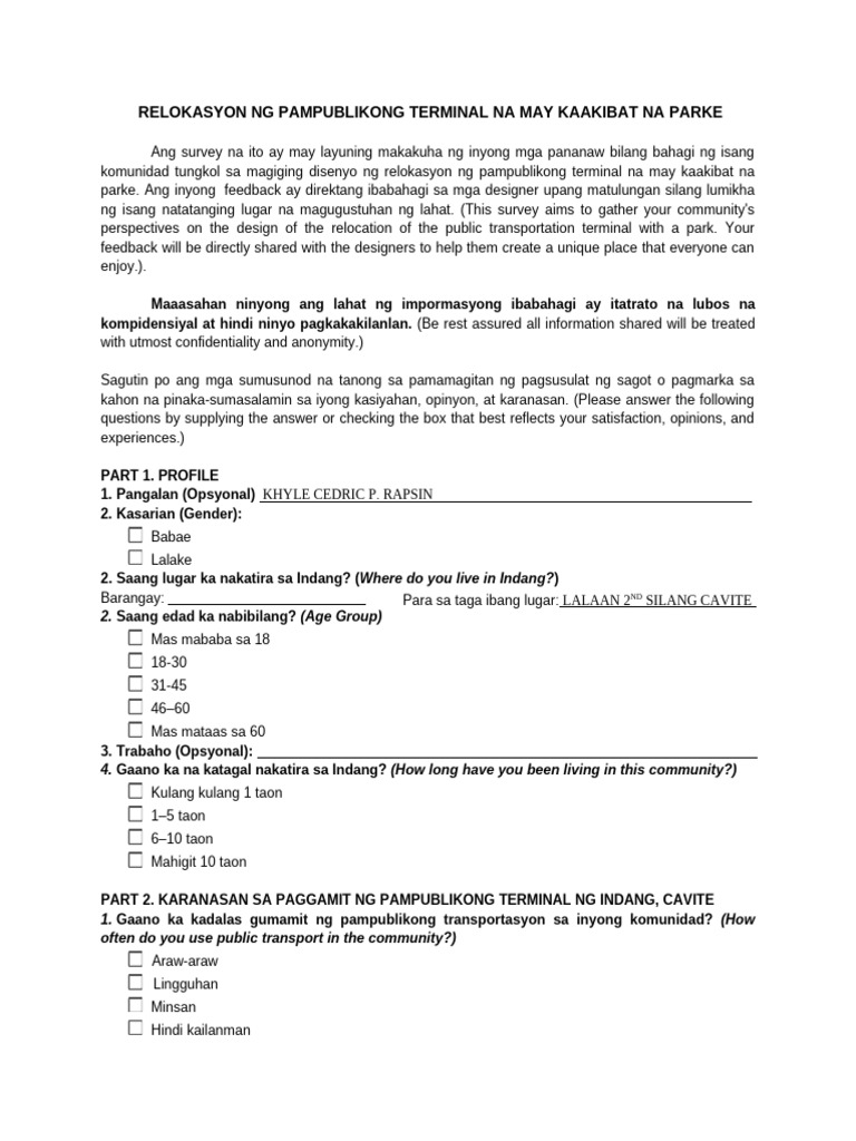 Survey Questionnaire Final | PDF