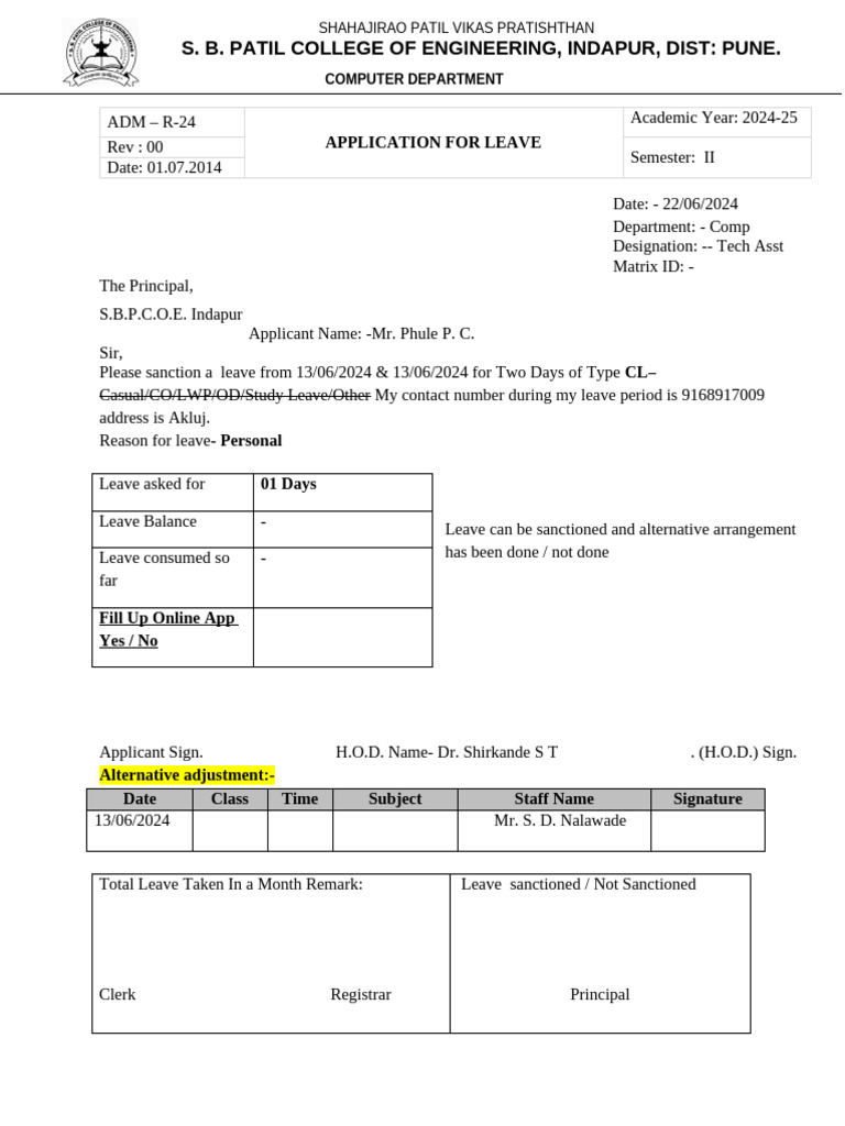 Leave Form (2) (1) | PDF