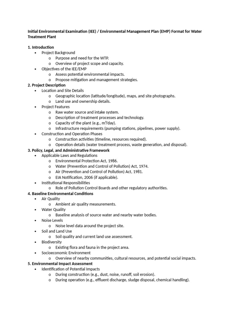 Initial Environmental Examination for WTP | PDF | Environmental Impact ...