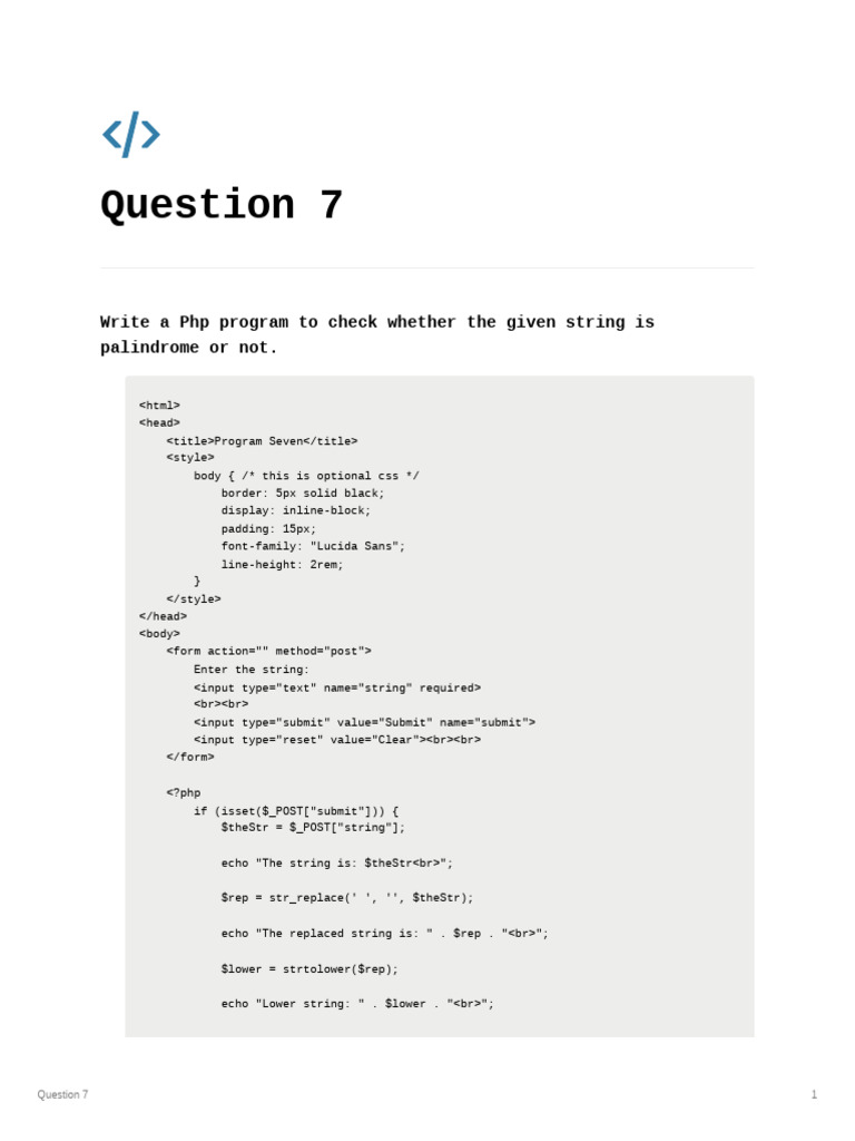 PHP Palindrome Checker Program | PDF