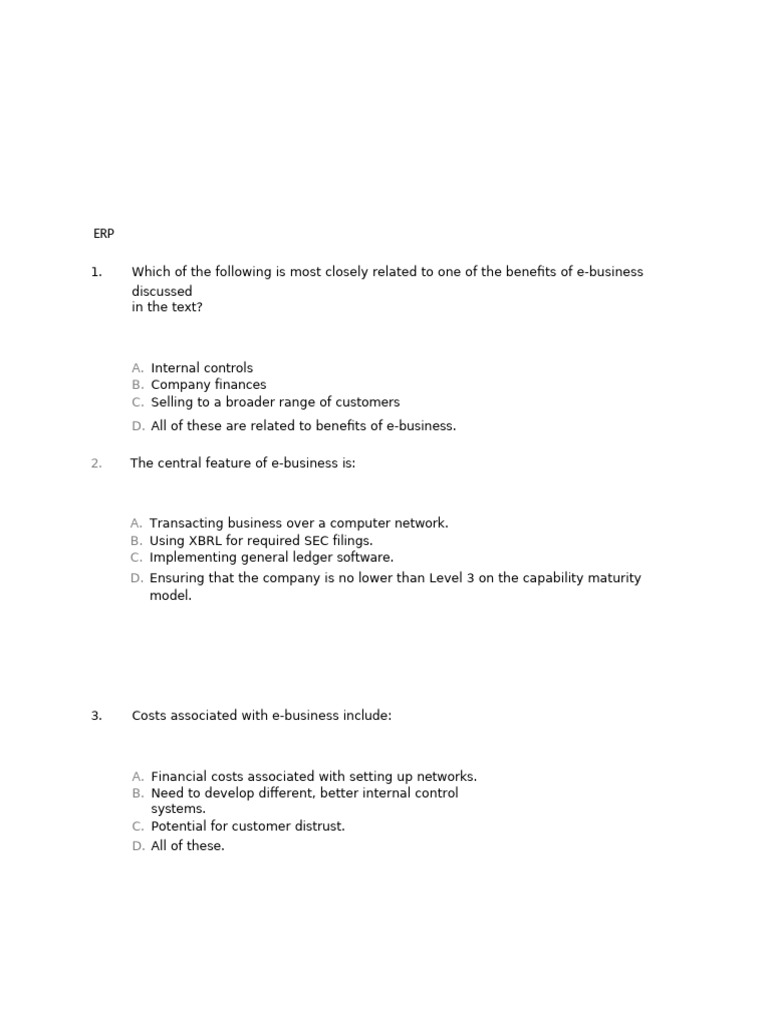 ERP Practice MCqs | PDF | Enterprise Resource Planning | Electronic ...