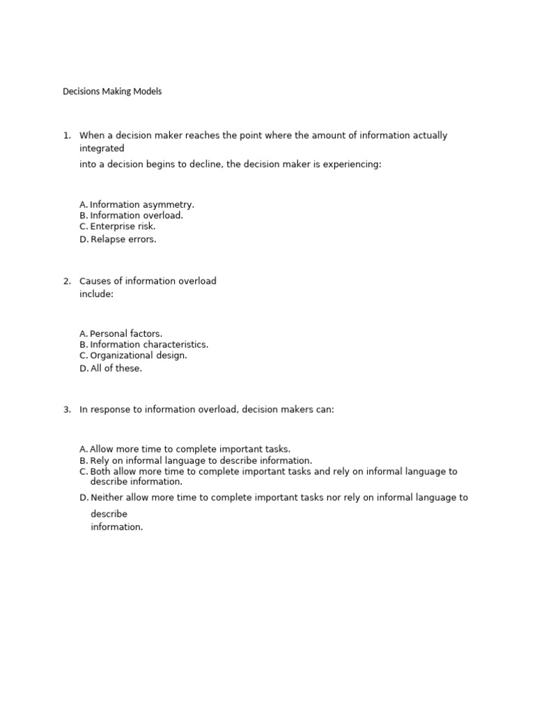 Decisions Making Models_Practice MCQs | PDF | Decision Making | Knowledge
