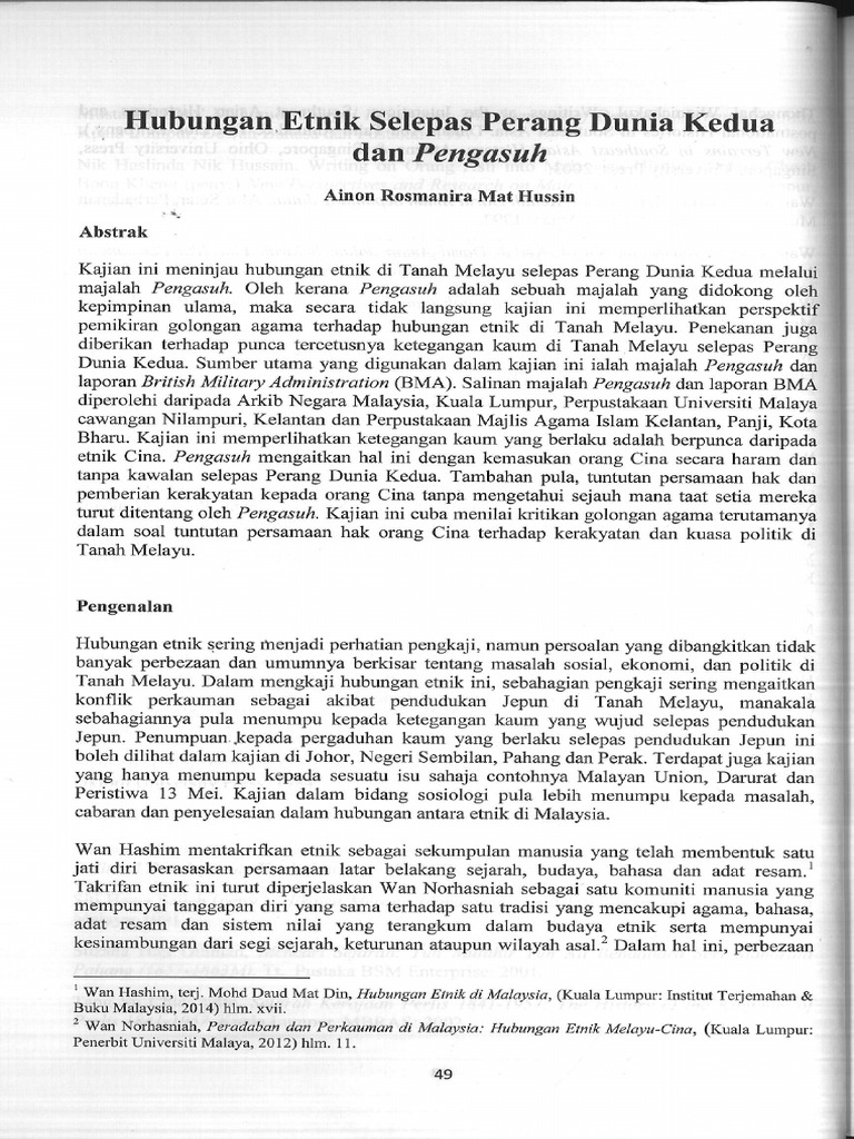 Hubungan Etnik Selepas Perang Dunia Kedua Dan Pengasuh 3 | PDF