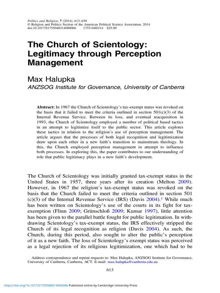 The Church of Scientology Legitimacy Through Perception Management ...