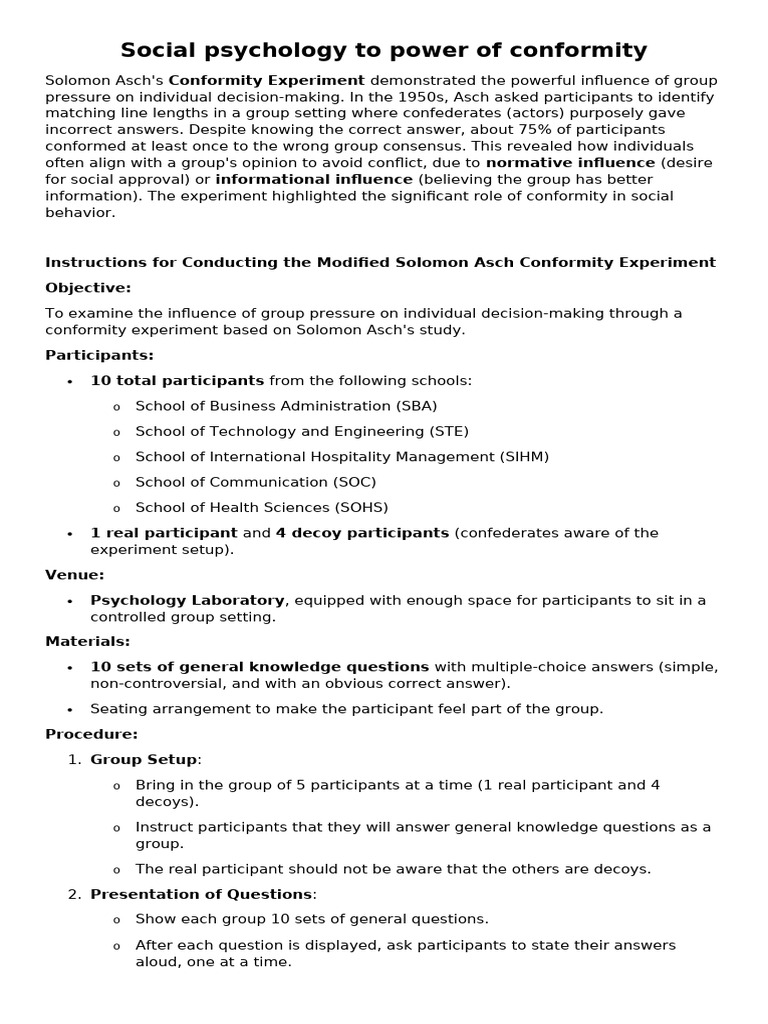 Asch's Conformity Experiment Guide | PDF | Conformity | Social Psychology