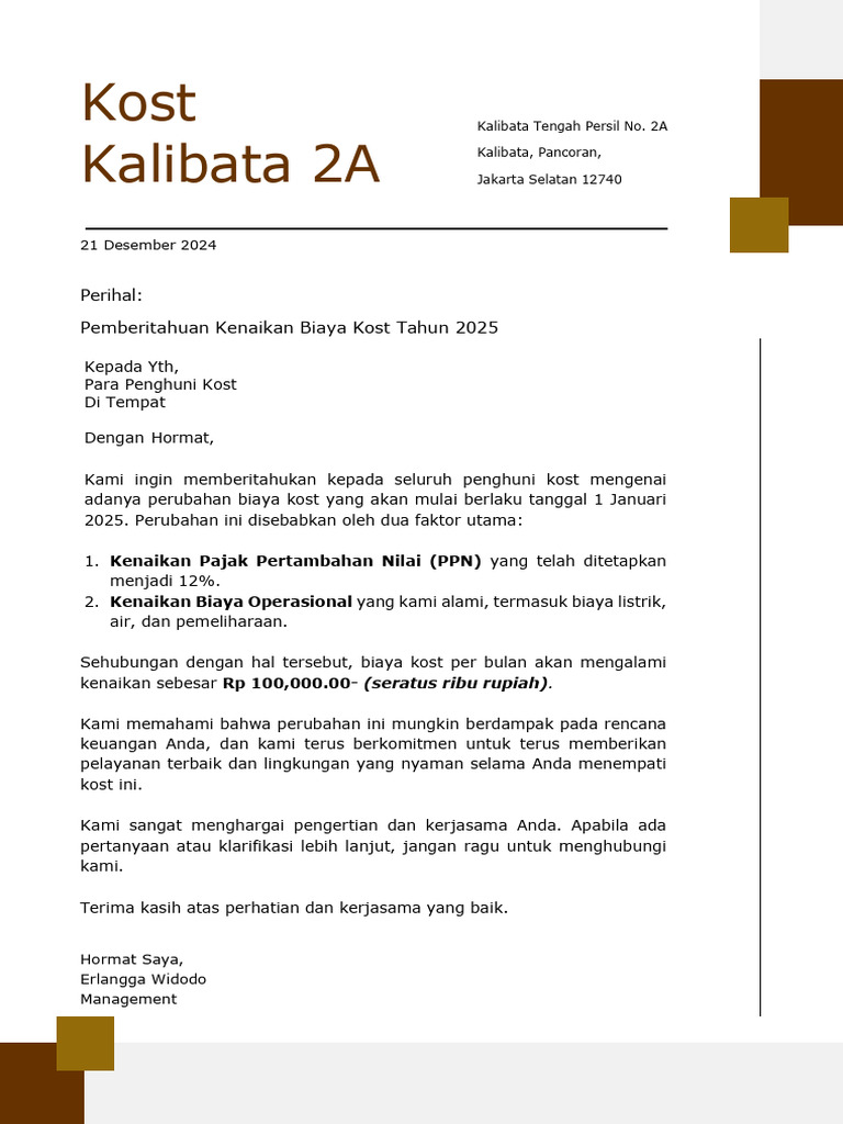 Surat Edaran Kost | PDF