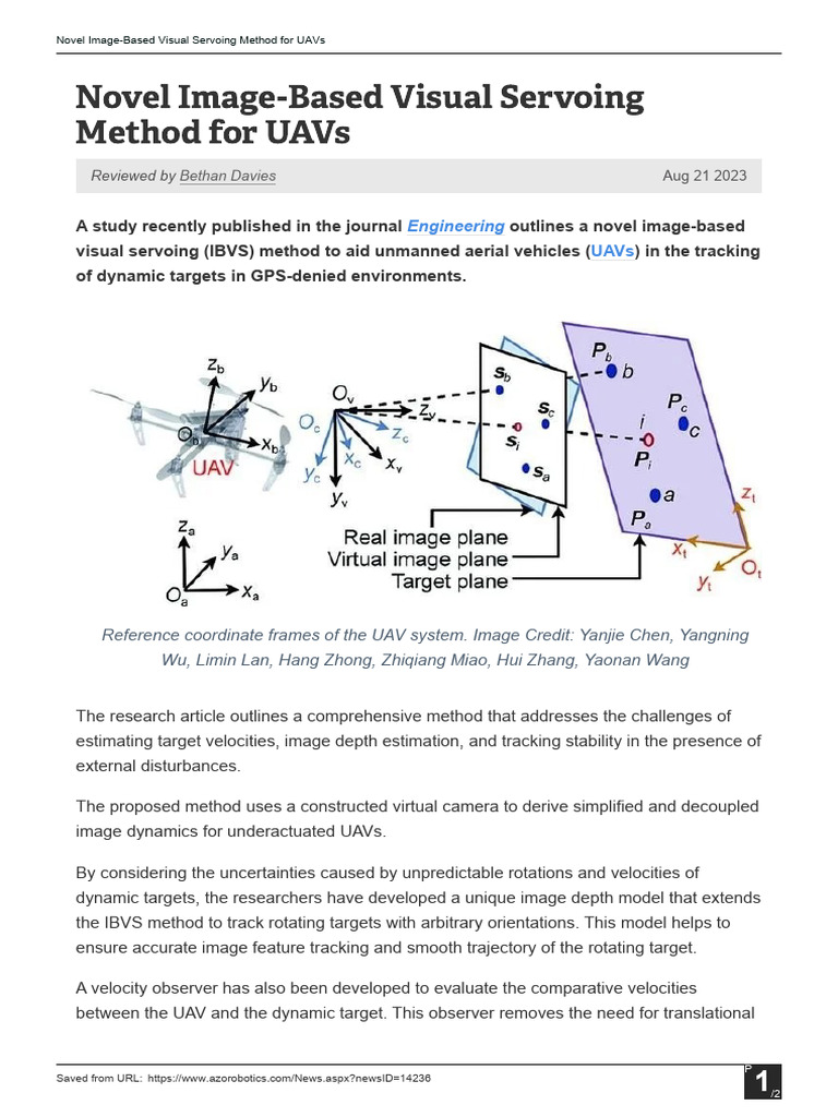Novel Image Based Visual Servoing Method For UAVs | PDF | Unmanned Aerial Vehicle