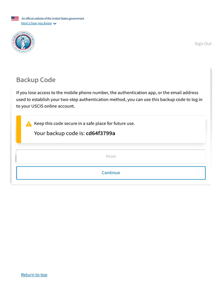 USCIS Online Account - Backup Code | PDF