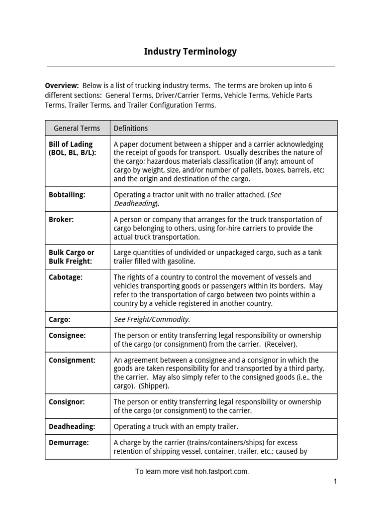 Industry Terminology | PDF | Semi Trailer Truck | Cargo