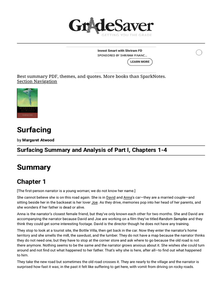 Surfacing Part I, Chapters 1-4 Summary and Analysis - GradeSaver | PDF ...