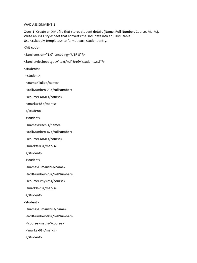 WAD ASSIGNMENT | PDF | Xslt | Computing WAD ASSIGNMENT | PDF | Xslt | Computing