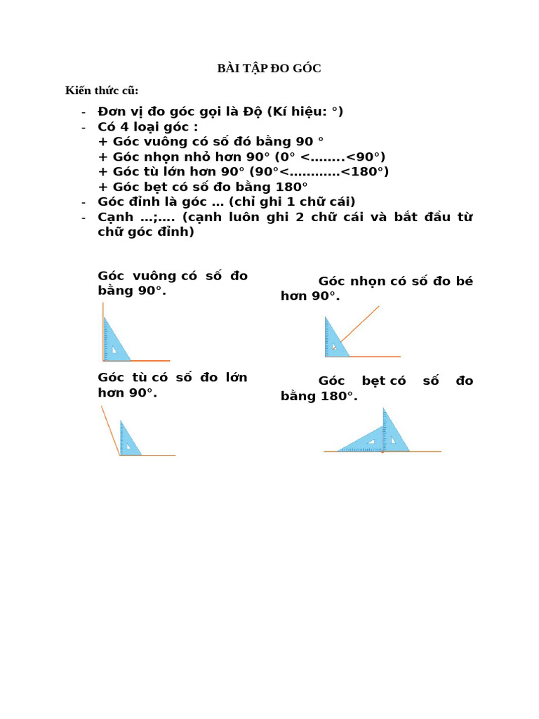 TOÁN LỚP 4 - ĐỀ ÔN ĐO GÓC docx | PDF