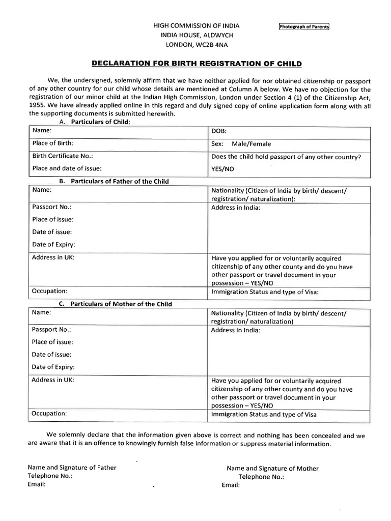 Joint Declaration For Birth Registration | PDF
