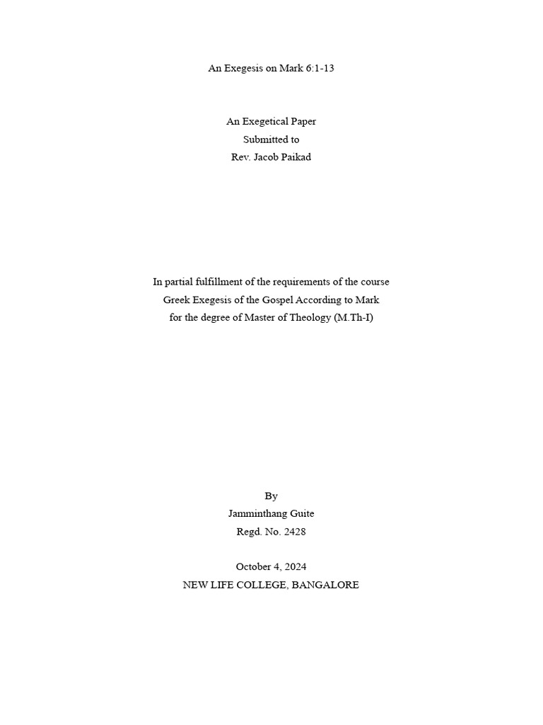 Exegesis of Mark 6:1-13 Insights | PDF | Gospel Of Mark | Jesus