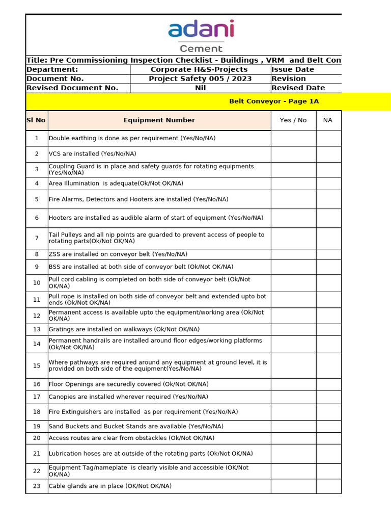 Pre Commissionng Inspection Check List - Buildings , VRM and Belt ...