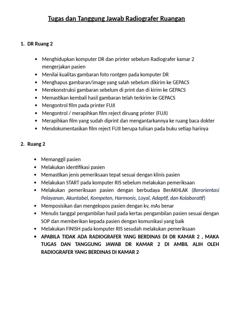 Tugas Dan Tanggung Jawab Radiografer Ruangan | PDF