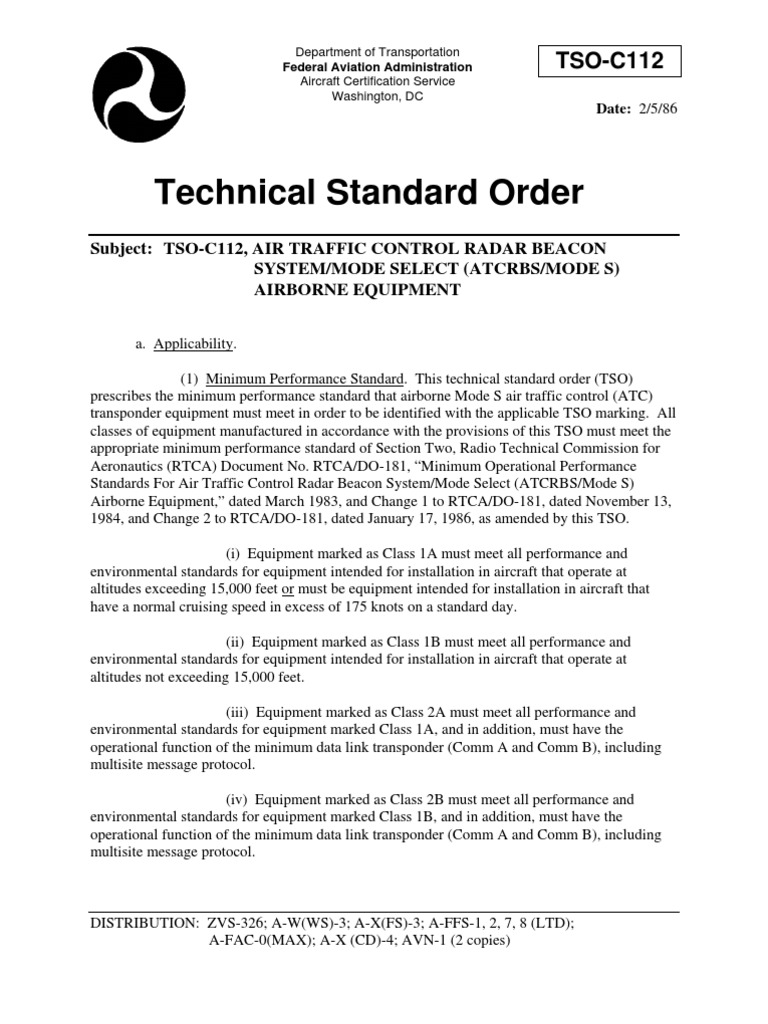 Tso C112 | PDF | Transponder (Aeronautics) | Verification And Validation