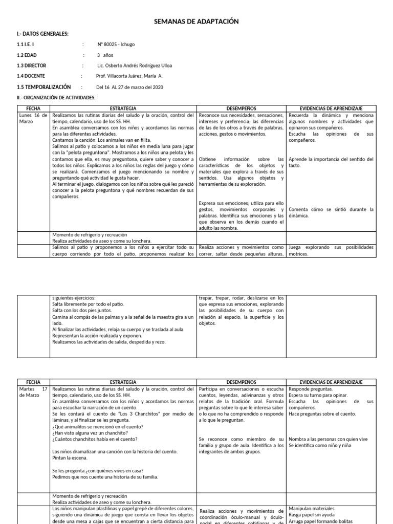 SEMANAS DE ADAPTACIÓN | PDF | Aprendizaje | Creatividad