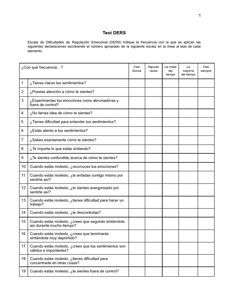 Test DERS (Versión de entrevista) | PDF