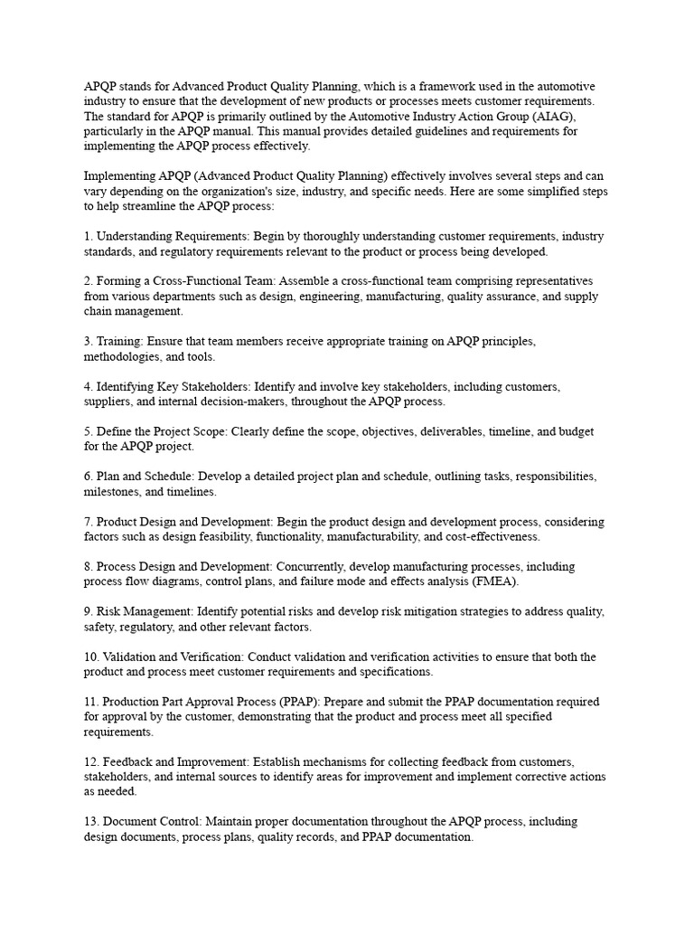 APQP | PDF | Reliability Engineering | Risk