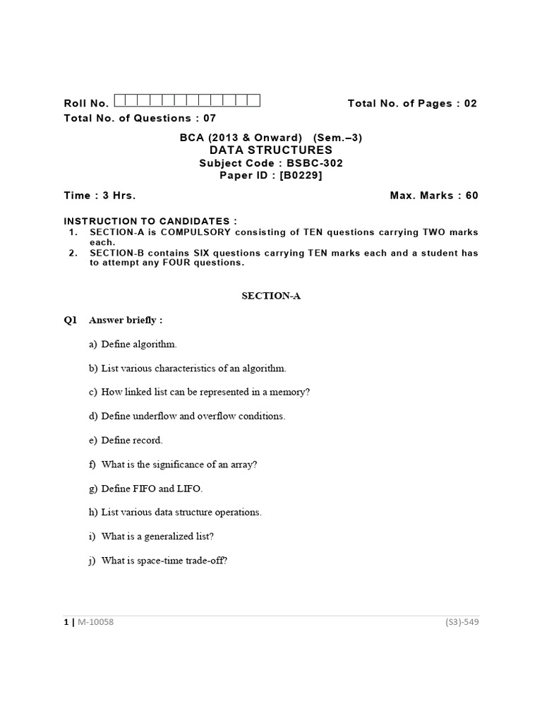 Bca 3 Sem Data Structures b0229 Dec 2018 | PDF | Queue (Abstract Data Type) | Computer Data