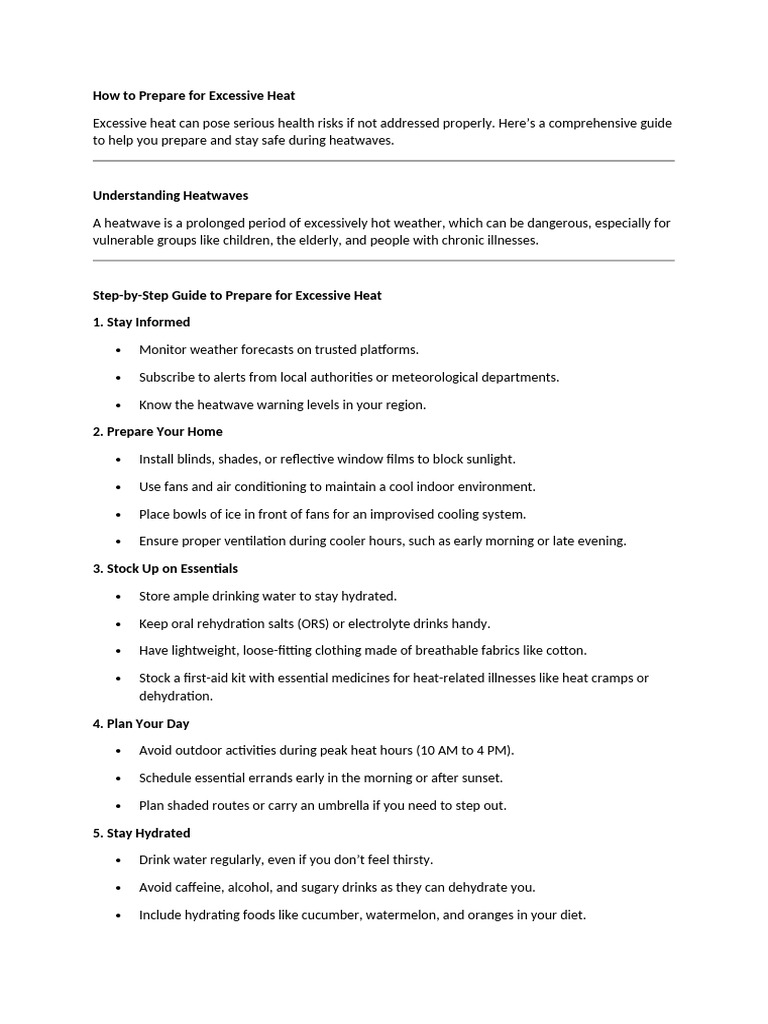 How To Prepare For Excessive Heat | PDF | Hyperthermia