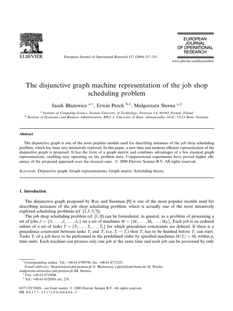 The Disjunctive Graph Machine Representation of The Job Shop Scheduling ...