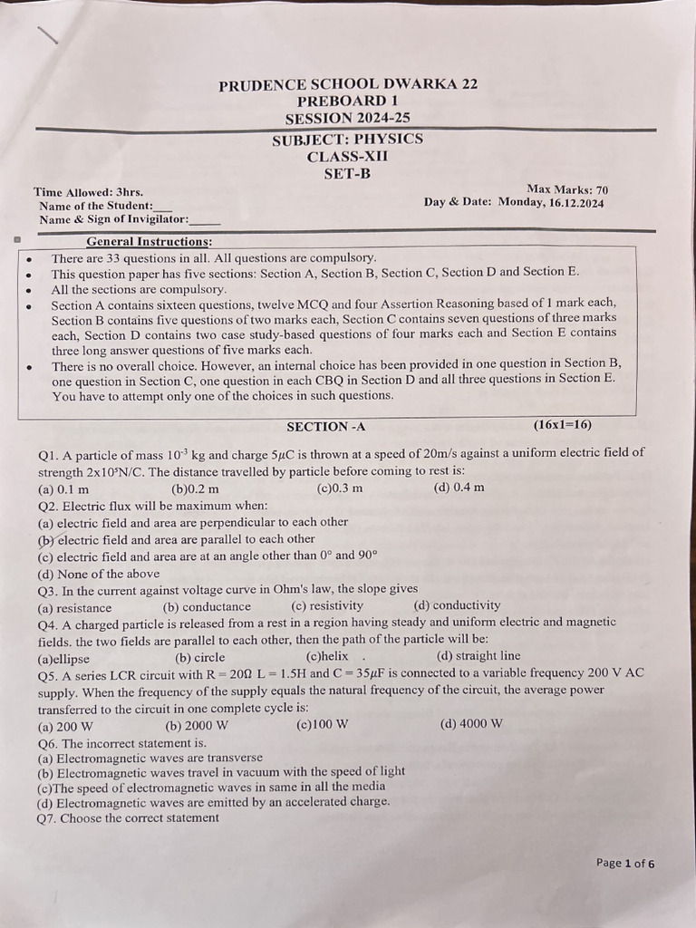 Preboard Exam Physics | PDF