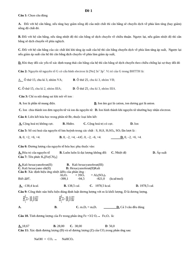 Đề Thi CK K16 HÓA ĐẠI CƯƠNG - VÔ CƠ - 01 - SV | PDF