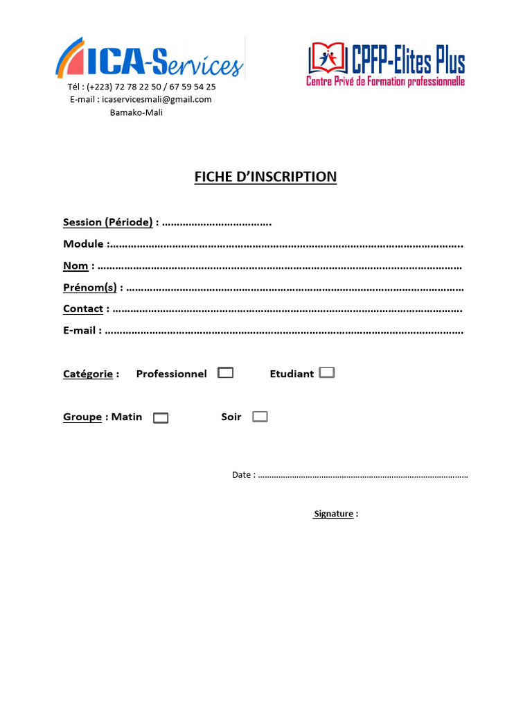 Fiche D'inscription & Centre | PDF