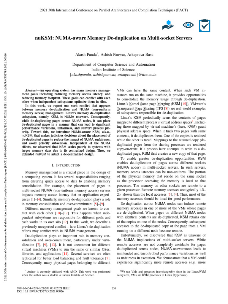 2021 - NUMA-AwareMemoryDe-duplication On Multi-Socket Servers | PDF ...