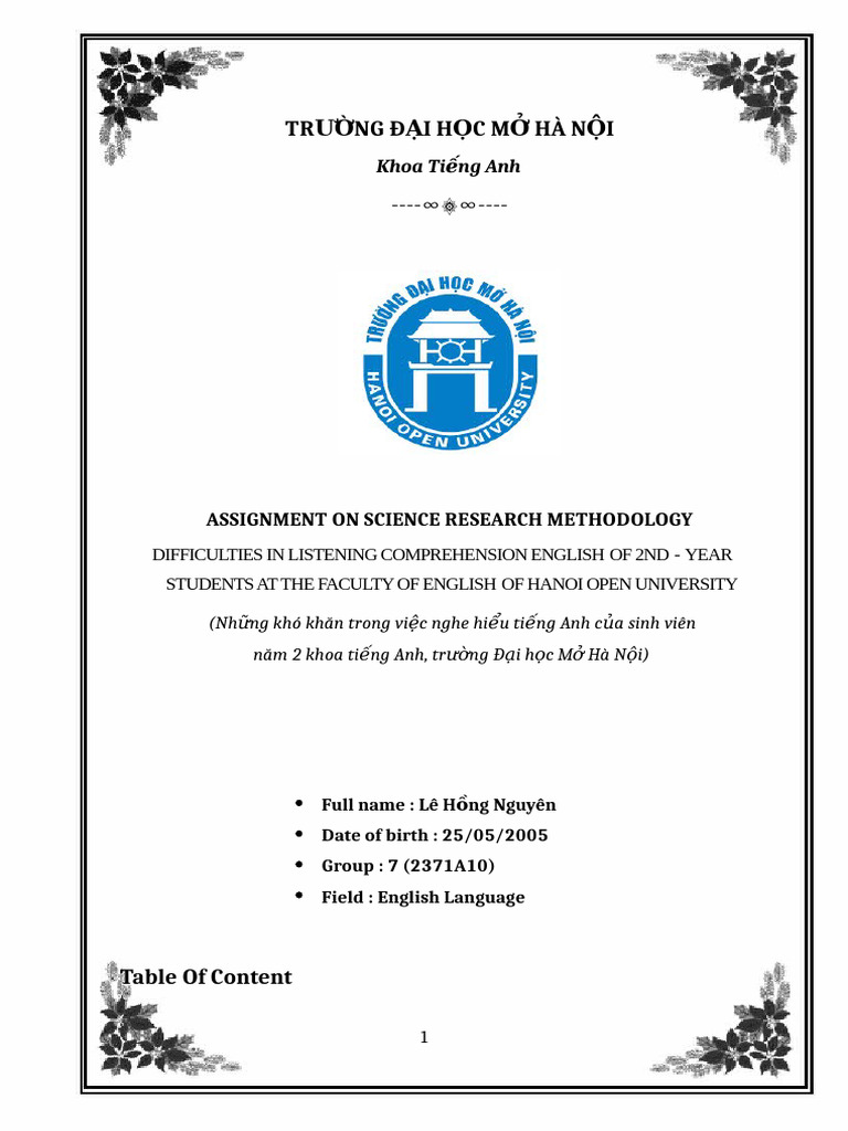 Bài Ktra Cuối Kì PPLNCKH - Lê Hồng Nguyên | PDF | Reading Comprehension | Methodology