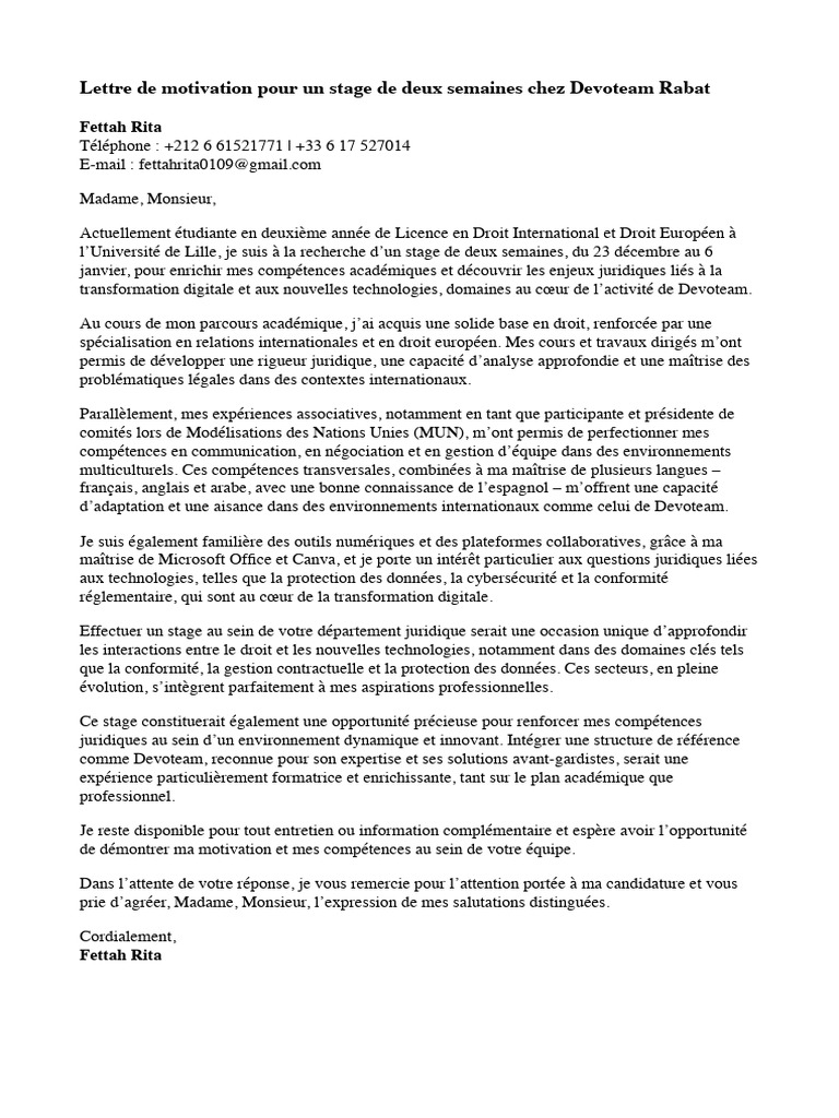 Stage juridique chez Devoteam Rabat | PDF | Motivation | Motivant