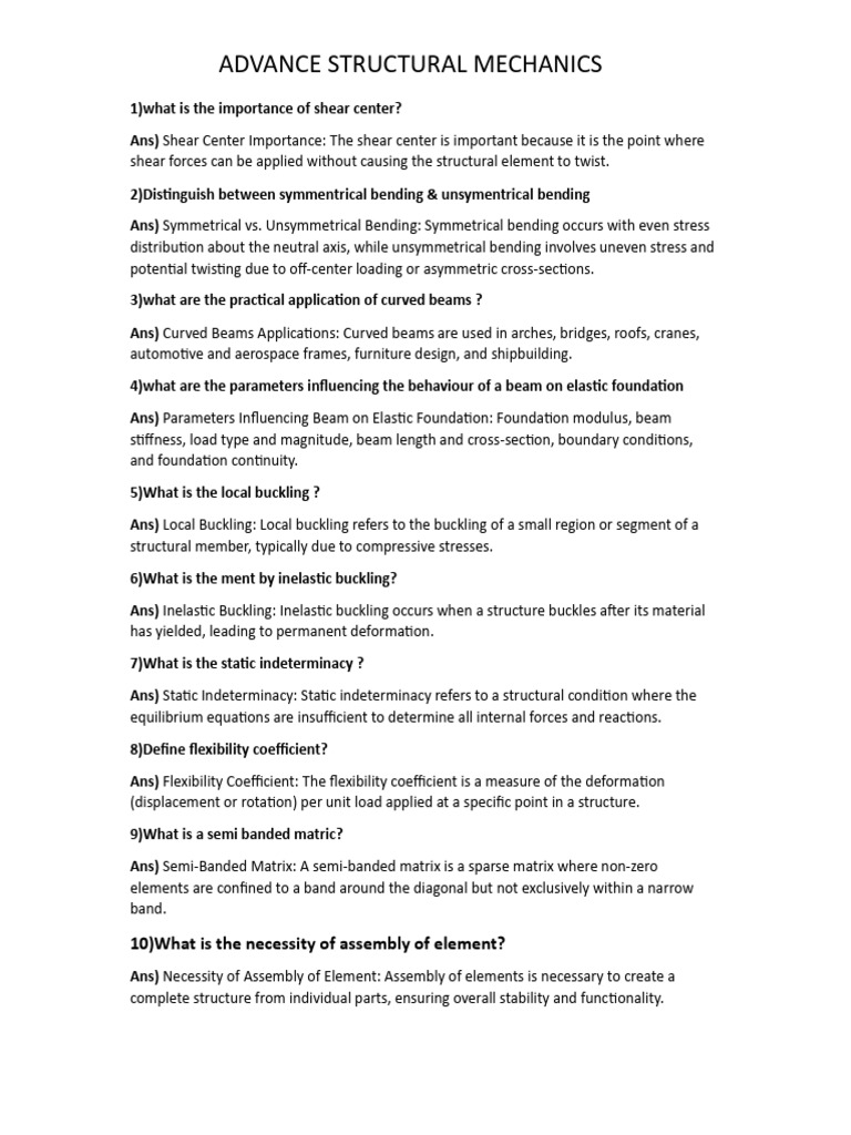 Advance Structural Mechanics 1mark Question & Answers | PDF