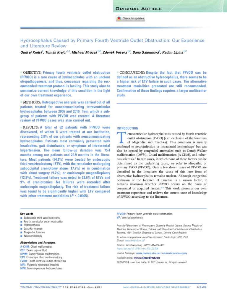 Hydrocephalus Caused by Primary Fourth Ventricle Outlet Obstruction Our ...