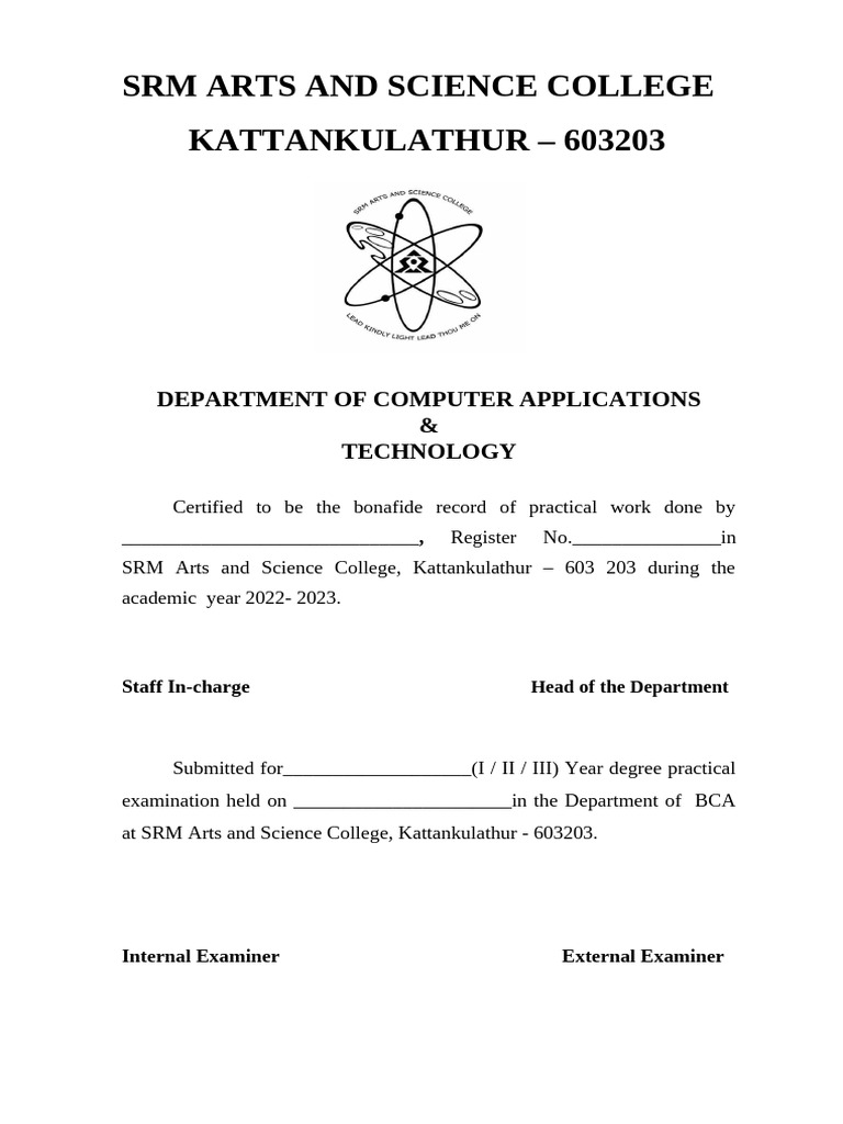 Practical Front Sheet BCA 2ND SEM | PDF