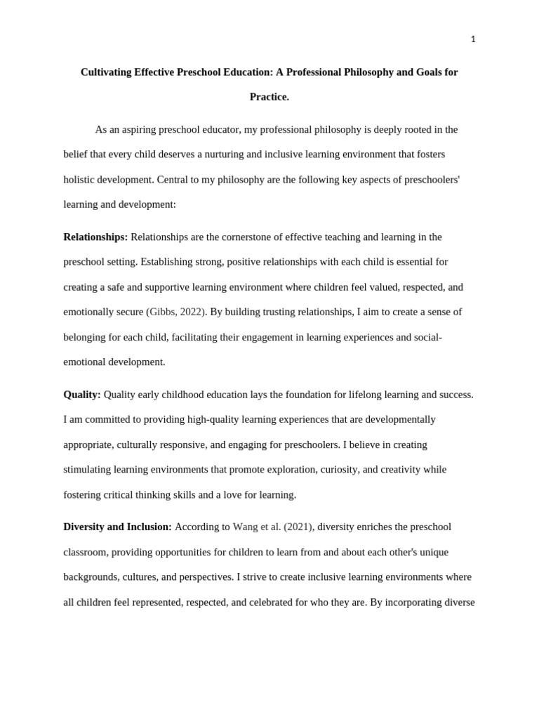 Professional Philosophy for Preschool Education | PDF | Preschool ...