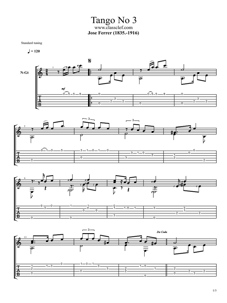 Tango No 3 Guitar Tabs by Jose Ferrer | PDF