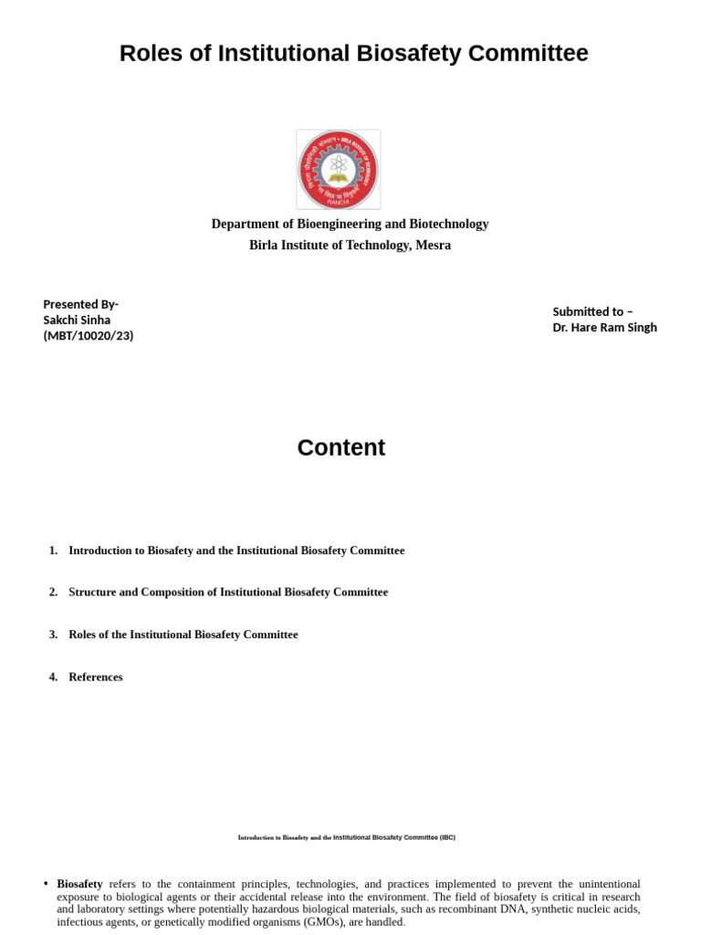 Institutional Biosafety Committee Roles | PDF | Safety | Health Sciences