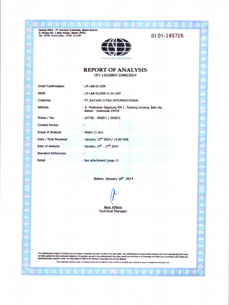 WATER CERTIFICATE | PDF