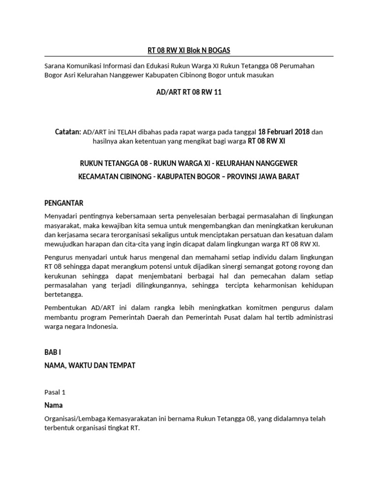 Contoh AD ART RTan | PDF