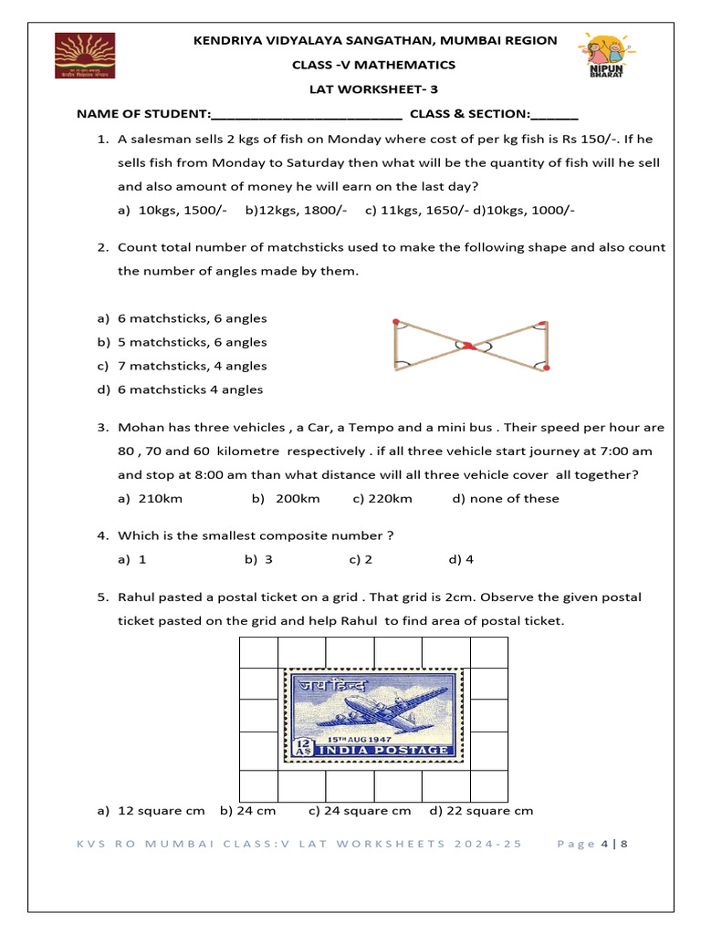 LAT CLASS V MATHS SET 3 | PDF | Mathematics