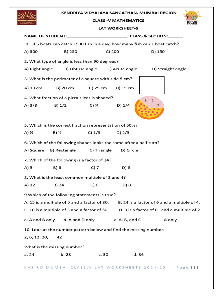 Lat Class V Maths Set 5 | PDF