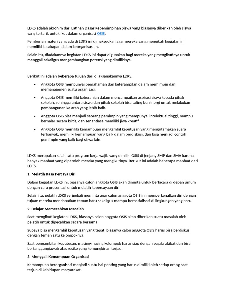 Materi Dan Tujuan Ldks Osis Pdf