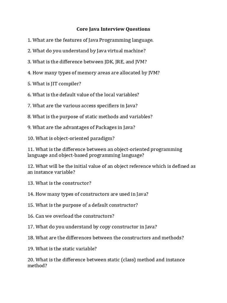 Core Java Interview Questions | PDF Core Java Interview Questions | PDF