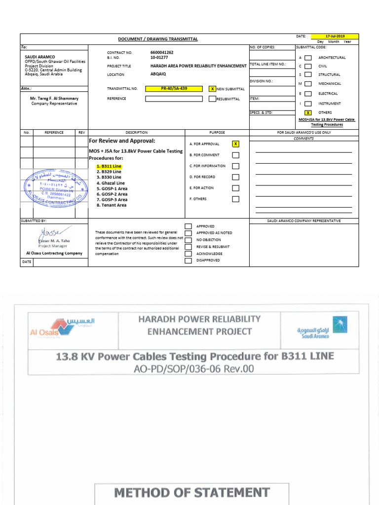 PR40-SA-439 MOS+JSA For 13.8kV Power Cable Testing Procedures (B311 ...