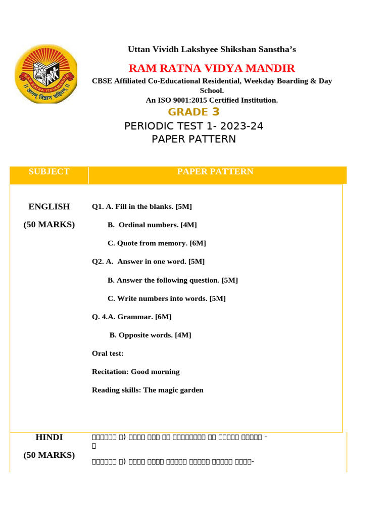 GRADE 3 Paper Pattern | PDF