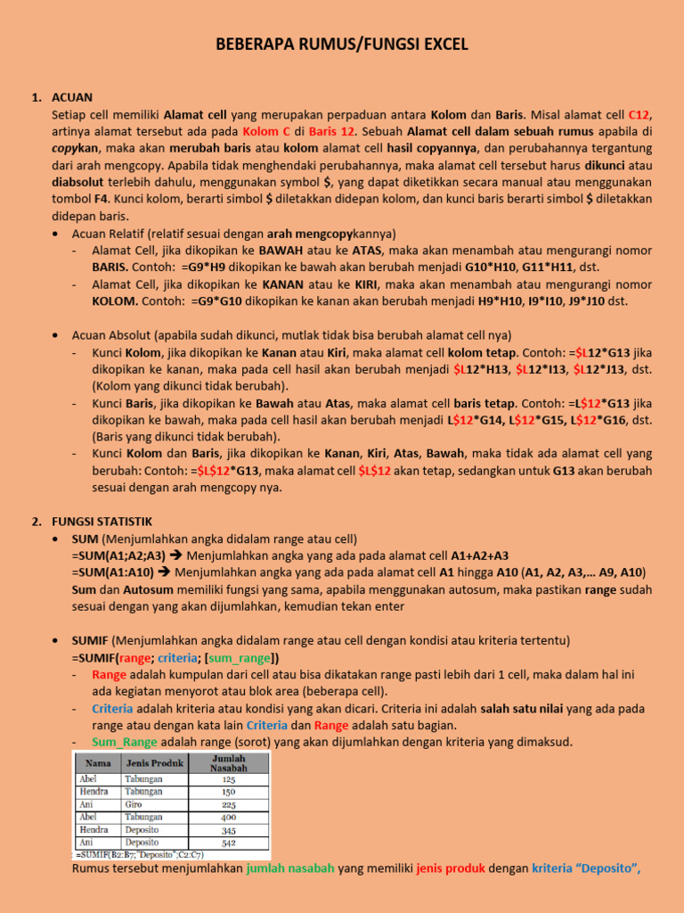 01. Rangkuman Materi Ms Excel (2) | PDF