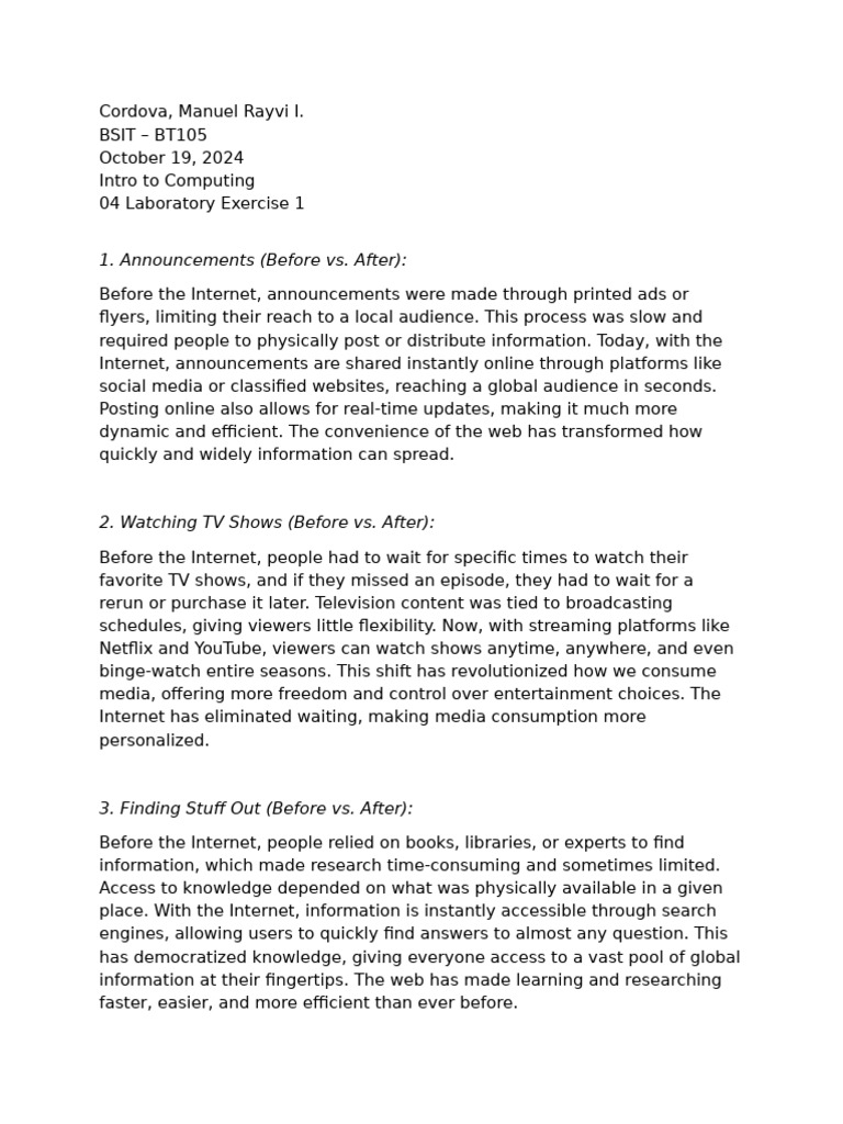04 Laboratory Exercise 1 (ITC) | PDF | Internet | Copyright Infringement 04 Laboratory Exercise 1 (ITC) | PDF | Internet | Copyright Infringement